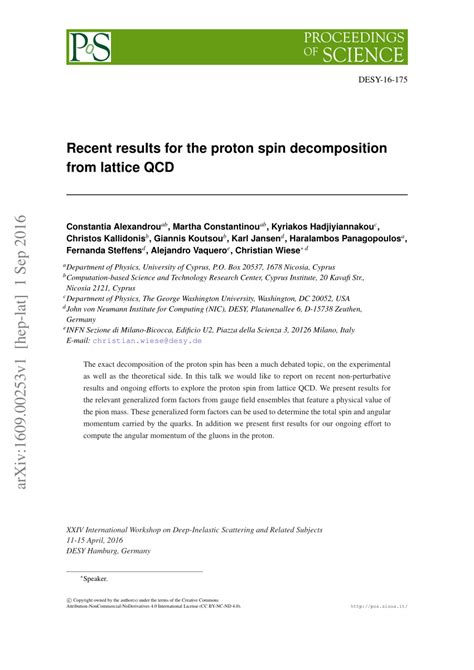 Pdf Recent Results For The Proton Spin Decomposition From Lattice Qcd
