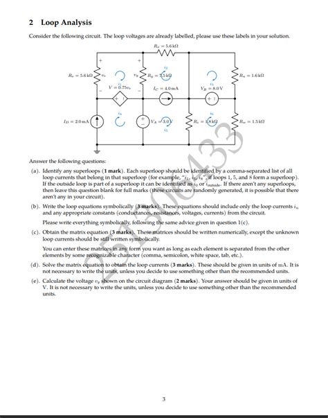 Solved Loop AnalysisConsider The Following Circuit The Chegg