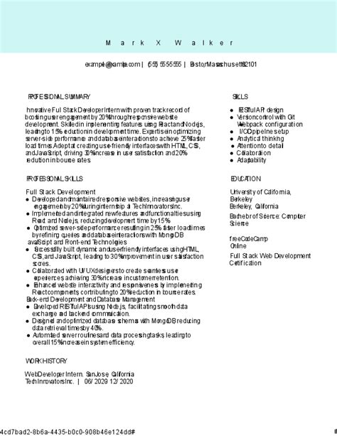 7 Full Stack Developer Intern Resume Examples And Top Skills