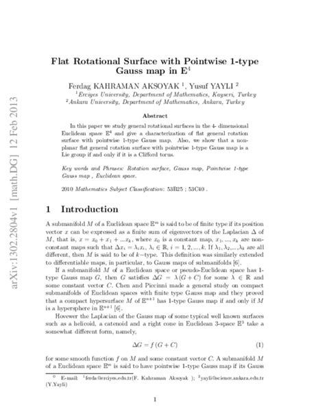 Pdf Flat Rotational Surface With Pointwise 1 Typegauss Map In E4