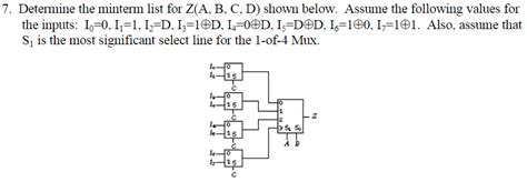 solved 7 determine the minterm list for z a b c d shown