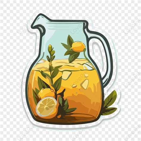녹색 잎이 있는 레몬 주전자 스티커 일러스트 Png 벡터상표png Png 일러스트 무료 다운로드 Lovepik