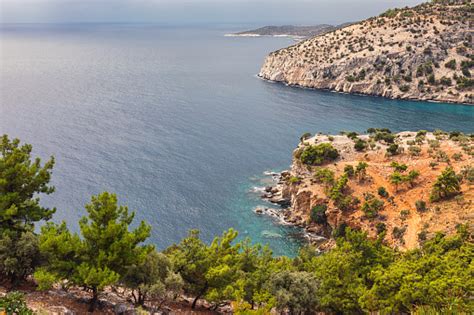 아름다운 섬 타소스의 폭풍우 치는 구름 풍경의 매혹적인 전망 0명에 대한 스톡 사진 및 기타 이미지 0명 경관 관광