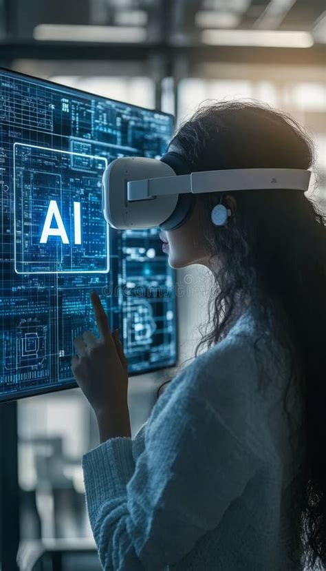 Female Scientist Interacting With Ai Interface In Virtual Reality