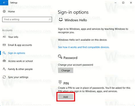 Add A PIN To A User Account In Windows 10