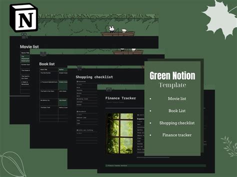 Dark Mode Green Cozy Notion Notion Planner Notion Template Notion