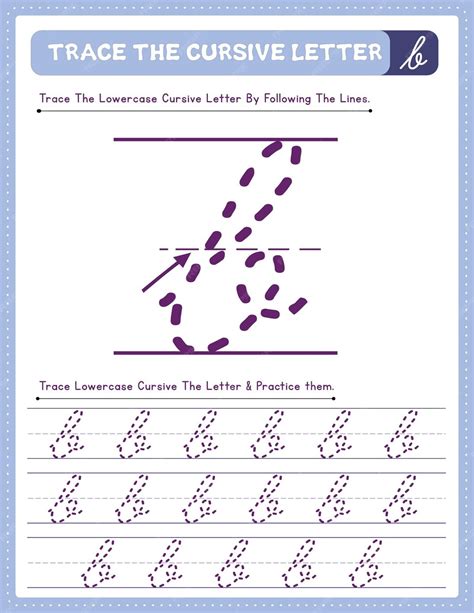 영어 소문자 필기체 추적 필기 워크시트 및 화살표 방향 알파벳 B 프리미엄 벡터 영어 소문자 필기체 추적 필기 워크시트 및 화살표 방향 알파벳 B 프리미엄 벡터