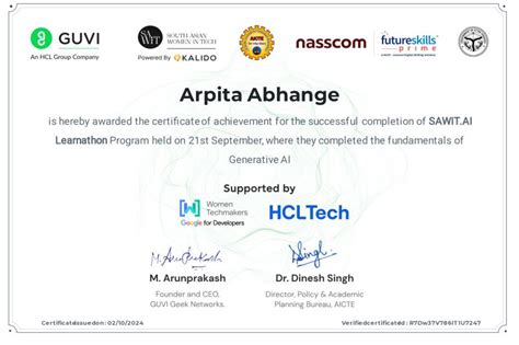 Arpita Abhange On Linkedin Generativeai Sawitlearnathon