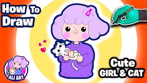 How To Draw Girl With Cat Lovers Easy Step By Step Tutorial Drawing With Aliart Youtube