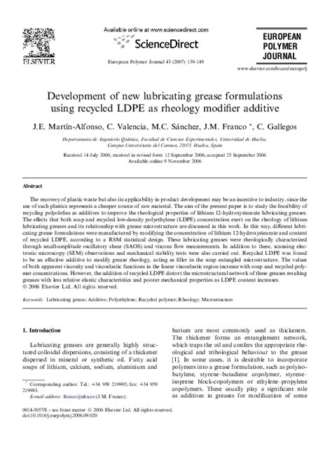 Pdf Development Of New Lubricating Grease Formulations Using Recycled