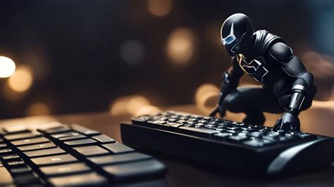Cyborg Sitting On The Keyboard Of A Computer And Using A Mouse Premium Ai Generated Image