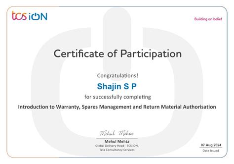 I Finished Tcs Ion Course On Warranty Management Shajin Sp Posted On