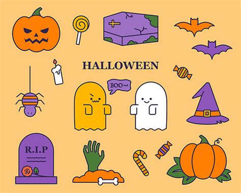 유토이미지 귀여운 할로윈 아이콘들 심플한 벡터 스타일의 일러스트레이션