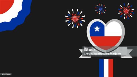 칠레 벡터 배너 디자인 일러스트 레이 션 와 깃발 색상 기하학적 모양 및 타이포그래피 불꽃놀이 및 리본 요소 개념에 대한 스톡 벡터 아트 및 기타 이미지 Istock