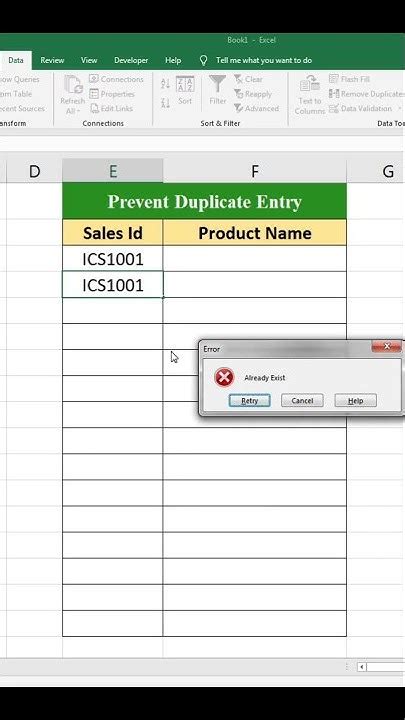 Prevent Duplicate Entries In Excel Shorts Exceltips Exceltricks Tausifeduworld Youtube