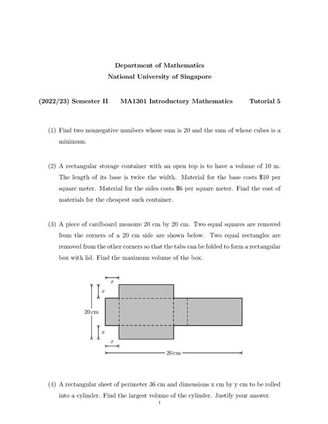 Tut TUTORIAL Department Of Mathematics National University Of Singapore Semester