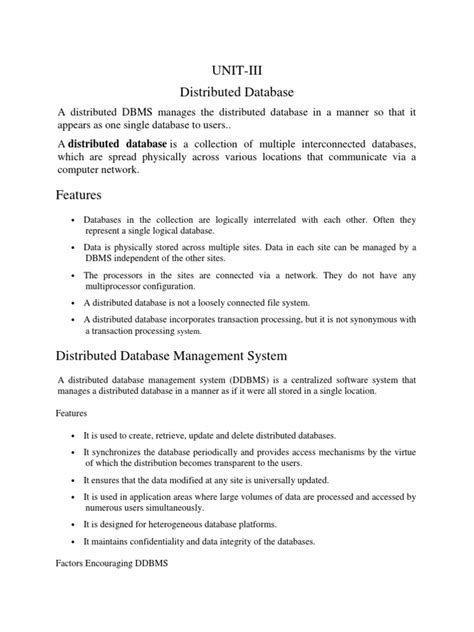 Unit Iii Distributed Database System Pdf Databases Conceptual Model