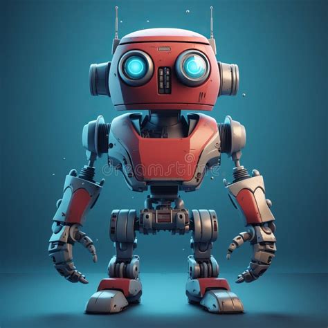 Futuristic Red Robot With Blue Eyes Realistic And Playful Character Design Stock Illustration