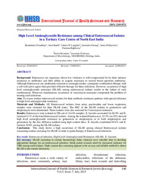 Pdf High Level Aminoglycoside Resistance Among Clinical Enterococcal