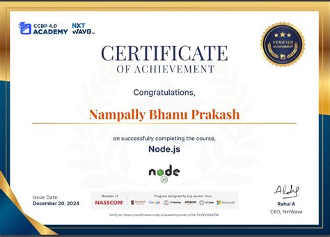 Bhanu Prakash Nampally On Linkedin Thrilled To Have Completed The Nodejs Certification From