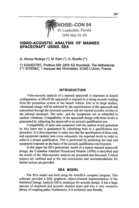 Pdf Vibro Acoustic Analysis Of Manned Spacecraft Using Sea