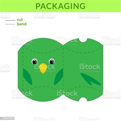 생일 사탕 작은 선물 빵집에 귀여운 앵무새와 아기 샤워 생일을위한 사랑스러운 Diy 파티 호의 상자 인쇄 가능한 색상 구성표입니다 인쇄 잘라내기 접기 접착제 벡터 스톡