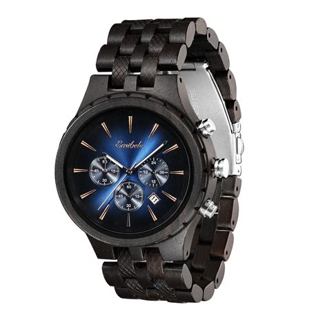 emibele mens wooden watches calendar chronograph quartz wrist watch