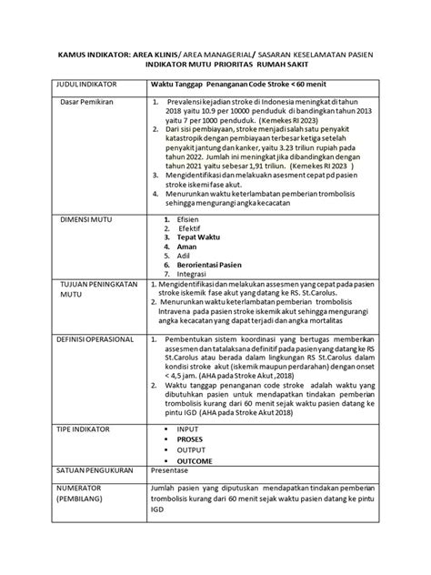 Kamus Indikator Code Stroke Pdf