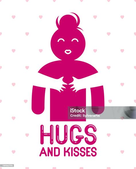 사랑하는 사람의 사랑스러운 손과 키스 입술 그녀의 짝을 껴안고 연인 여자와 포옹과 사랑 벡터 아이콘 로고 또는 단순한 상징적 인 스타일로 그림을 공유 포옹과 키스 2월에