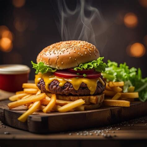Premium Photo A French Fries And Delicious Veg Burger Combo In Plate