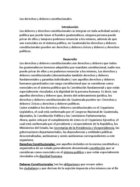 Los Derechos Y Deberes Constitucionales Pdf