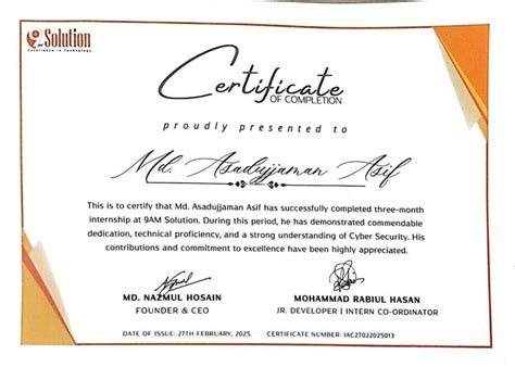 Cybersecurity Internship Learning Ethicalhacking Careergrowth… Md Asadujjaman Asif