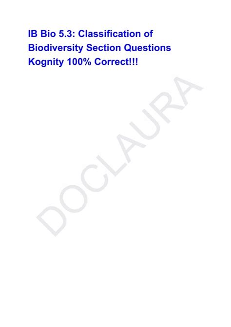 Ib Bio 5 3 Classification Of Biodiversity Section Questions Kognity 100 Correct Cepa
