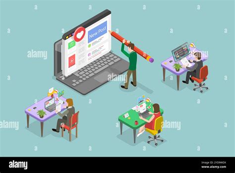 3d Isometric Flat Conceptual Illustration Of Blog Content Creating