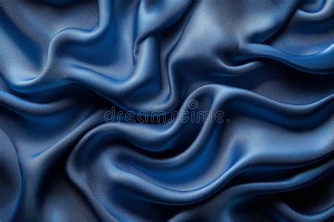 Deep Blue Satin Fabric Draping Elegantly With Soft Curves And Textures Under Gentle Light