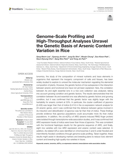 Pdf Genome Scale Profiling And High Throughput Analyses Unravel The Genetic Basis Of Arsenic