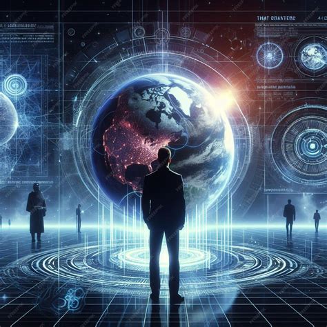 Premium Vector Vector A Man Standing In Front Of A Digital World Computer Graphics