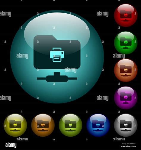 ftp print icons in color illuminated spherical glass buttons on black