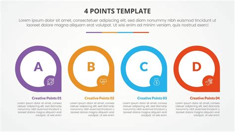 4 포인트 스테이지 리스트 템플릿 인포그래픽 슬라이드 프레젠테이션을위한 창의적인 윤 원과 날카로운 가장자리 바닥과 평평한 스타일 무료 벡터