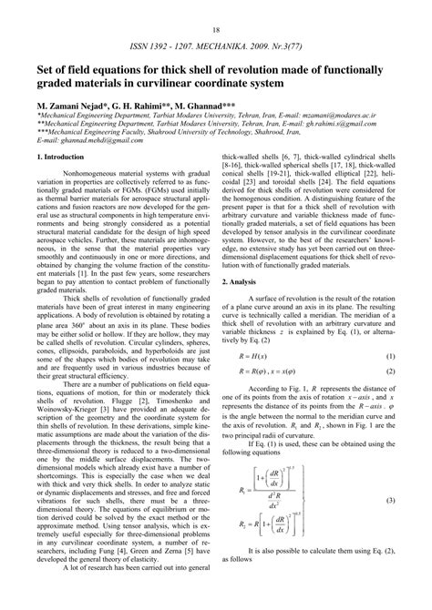 Pdf Set Of Field Equations For Thick Shell Of Revolution Made Of Functionally Graded Materials