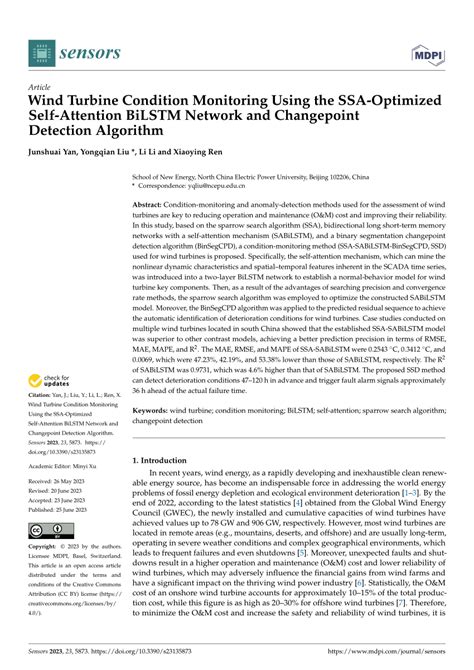Pdf Wind Turbine Condition Monitoring Using The Ssa Optimized Self