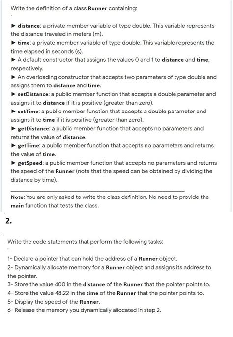 Solved Write The Definition Of A Class Runner Containing