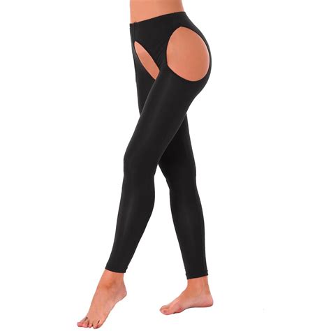 Women High Rise Gym Crotchless Leggings Hollow Out Stretchy Yoga