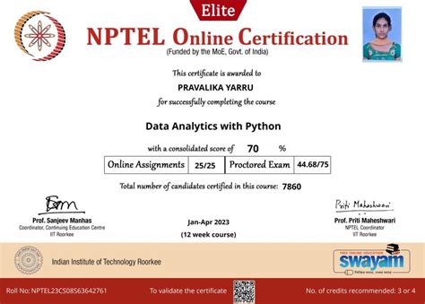 Pravalika Yarru On Linkedin Dataanalytics Python Nptel Continuouslearning Datascience