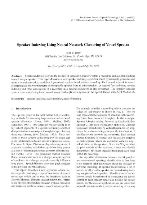 pdf speaker indexing using neural network clustering of vowel