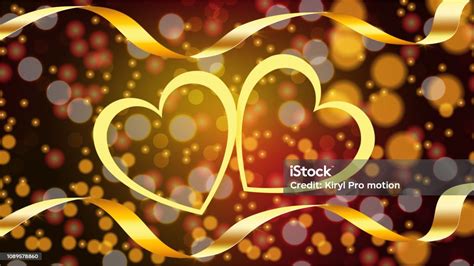 해피 발렌타인 배경 Bokeh 효과와 빛나는에 황금 리본 반짝 노란색 사랑 마음의 아름 다운 추상 텍스처 조명 하 고 공간을 복사 합니다 벡터 일러스트 레이 션 0명에 대한