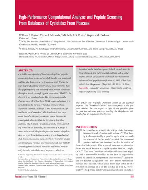 Pdf High‐performance Computational Analysis And Peptide Screening