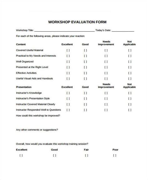 Printable Workshop Evaluation Forms Printable Forms Free Online