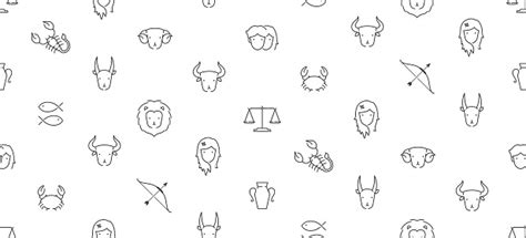 조디악 별자리 아이콘 원활한 패턴 개요 스트로크 설정 대시 선 디자인 그림 흰색 배경에 고립 사자에 대한 스톡 벡터 아트 및