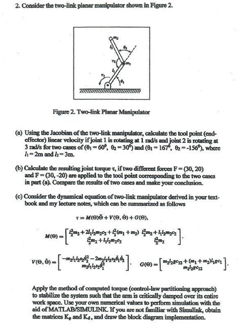 Solved 2 Consider The Two Link Planar Mamipulator Shown In